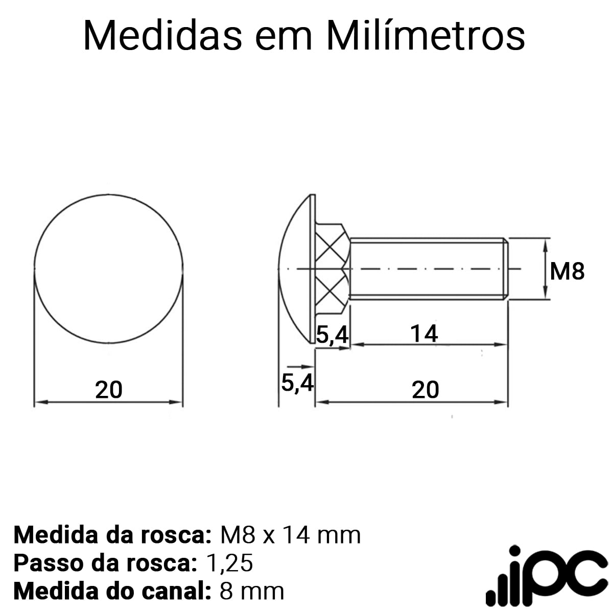Kit Parafuso Francês - M8 x 14 mm - Para Perfil Canal de 8 mm