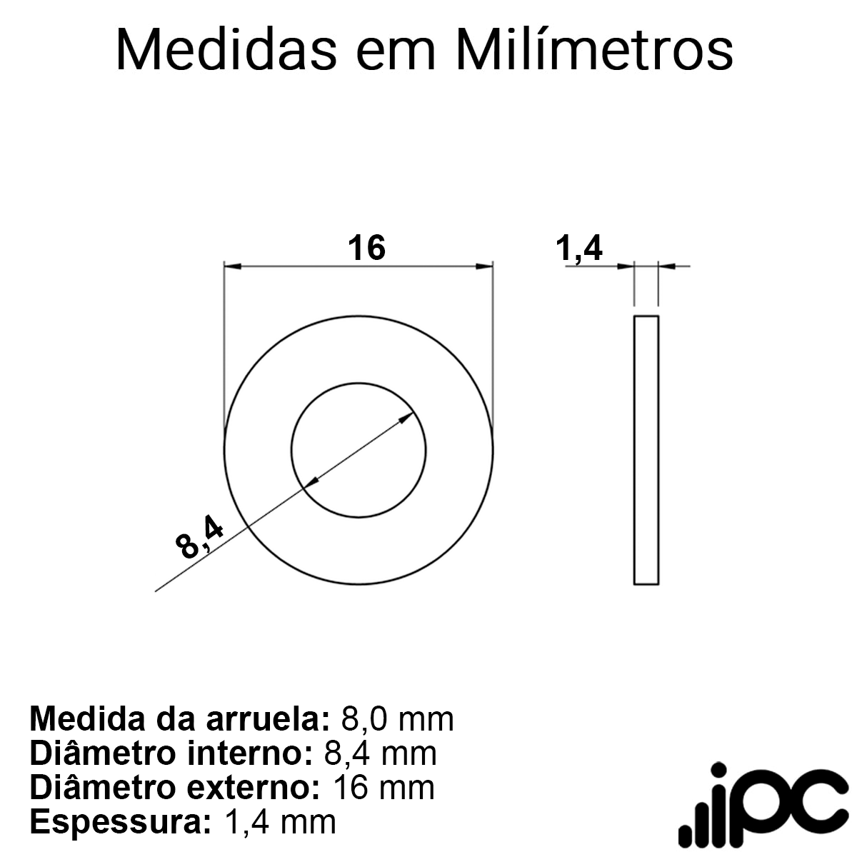 Kit de Arruela Lisa M8 - Zincada Branco