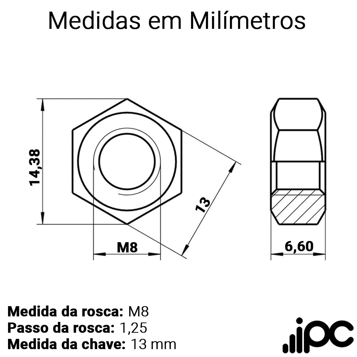 Kit Porca Sextavada M8 - Passo da Rosca 1,25 - Chave 13 - Zincado Branco
