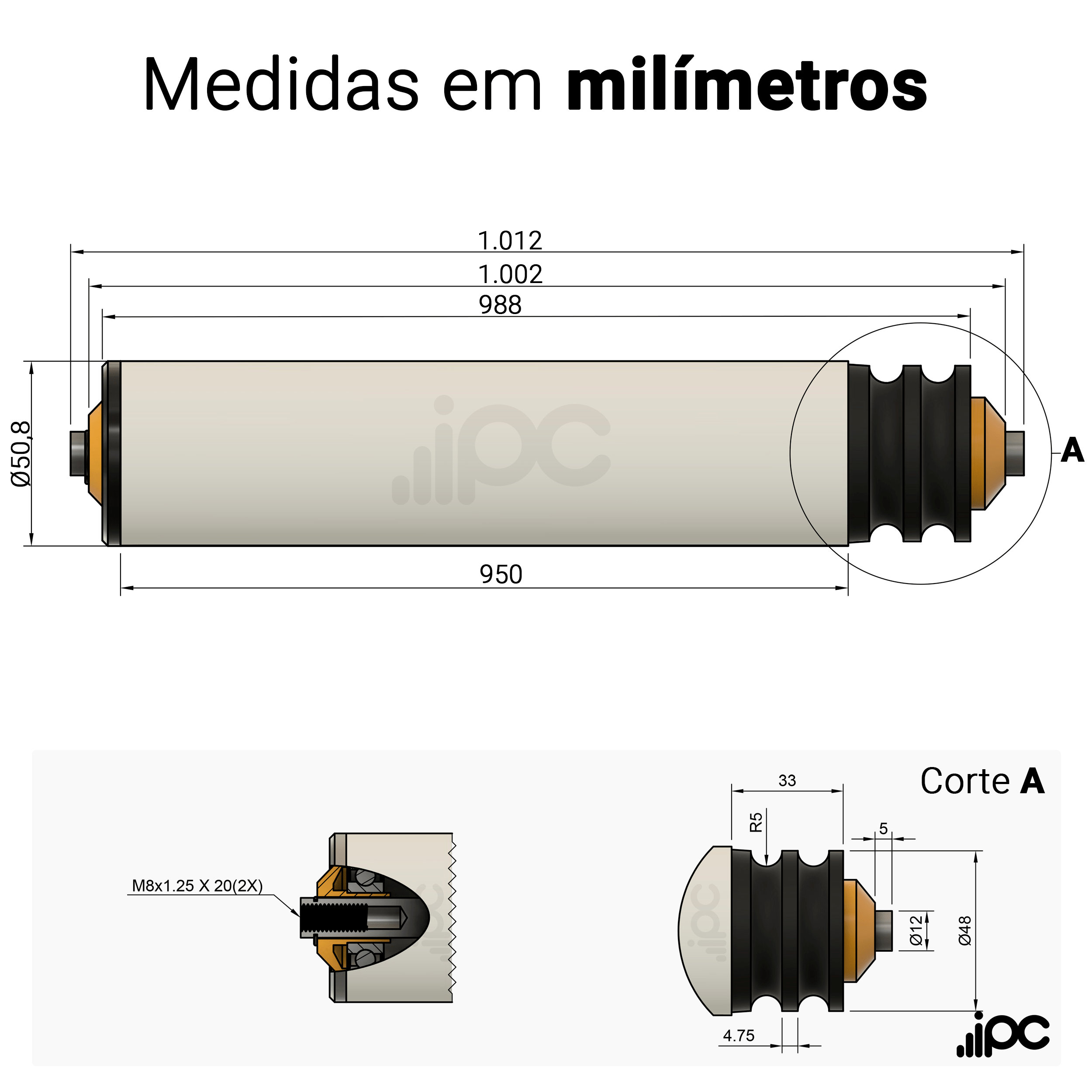 Rolete de PVC - Poly Cord - 2 Canais - Diâmetro de 50,8 mm ...